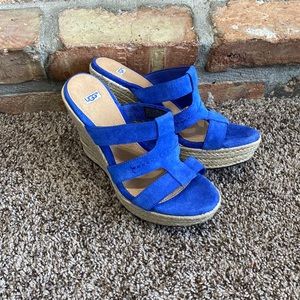 UGG | Shoes | Ugg Tawnie Blue Suede Open Toe Platform Espadrille Wedge ...